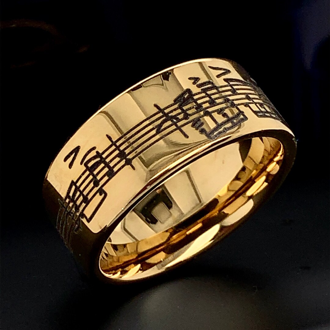 Gold Tungsten Wedding Band: Chopin Music Manuscript Engraved Ring - Etsy