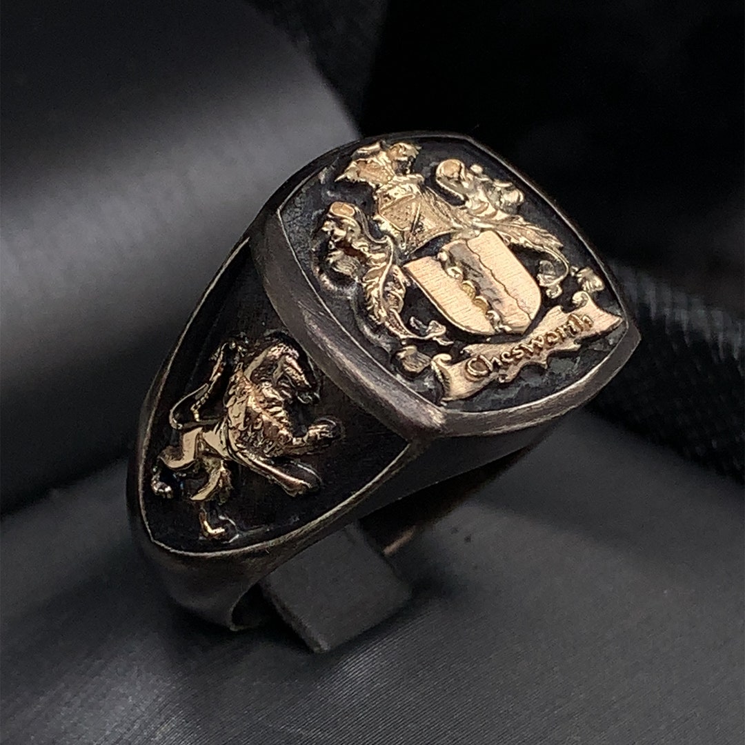 Gold Family Crest, Handcrafted Ring, Silver Signet Ring, Heraldic ...