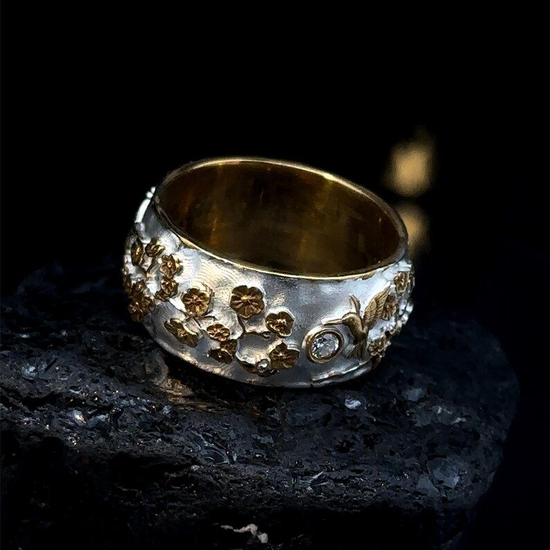 Diamond Hummingbird Ring: Yellow Gold-plated Silver, Nature-inspired ...