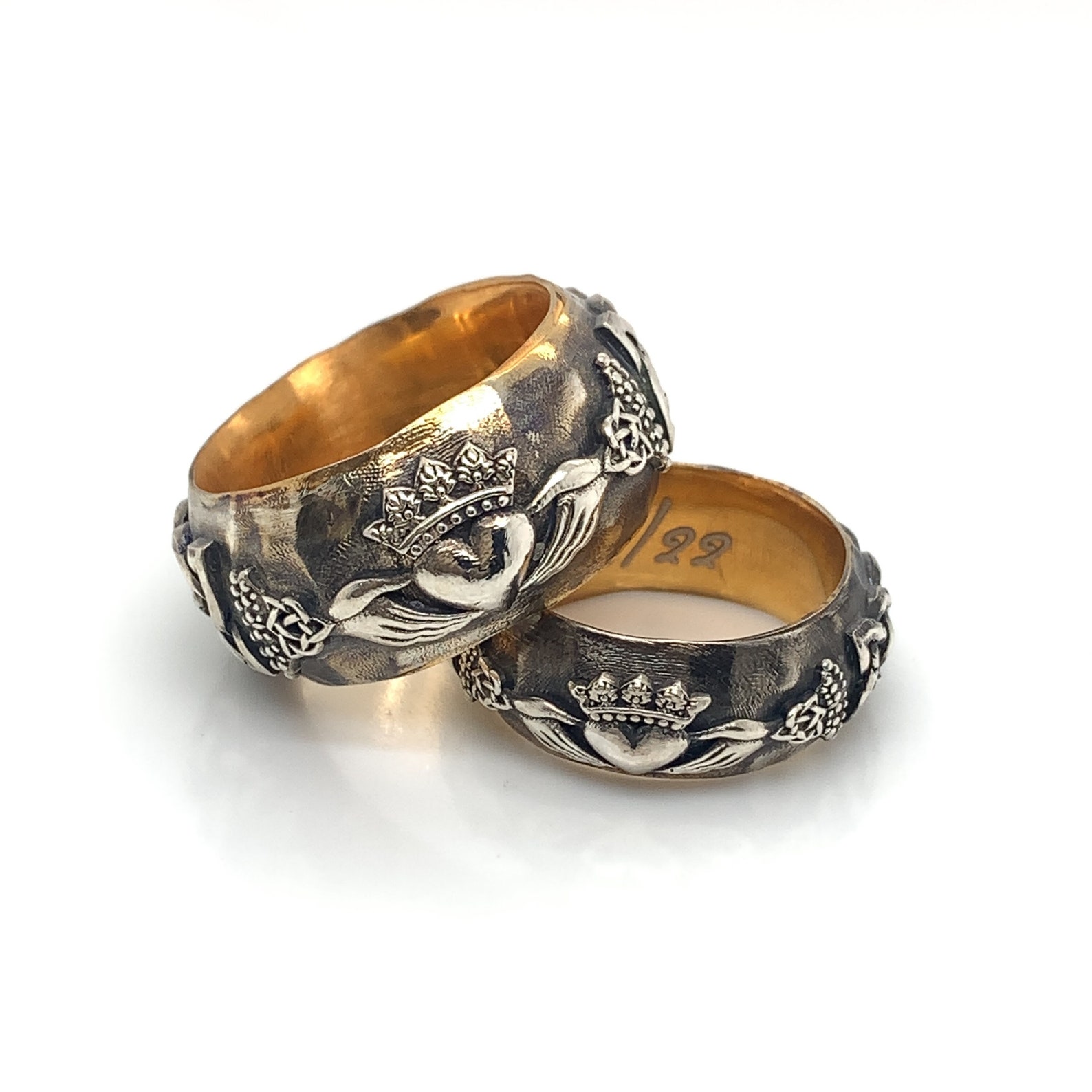 Handmade Oxidized Sterling Silver Claddagh Ring Set: Personalized Irish ...