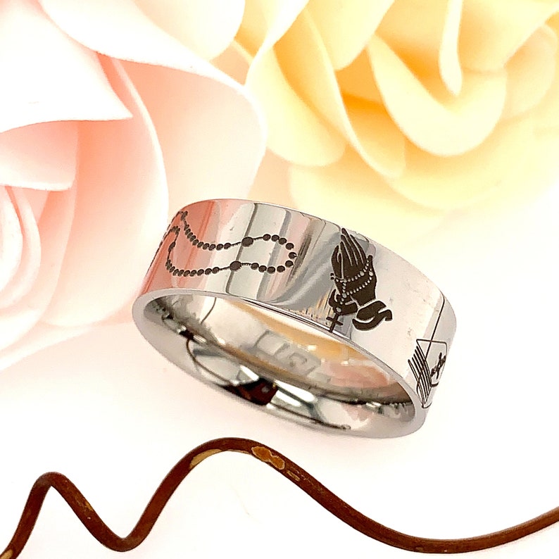 Rosary Ring Mens Tungsten Looks | Etsy