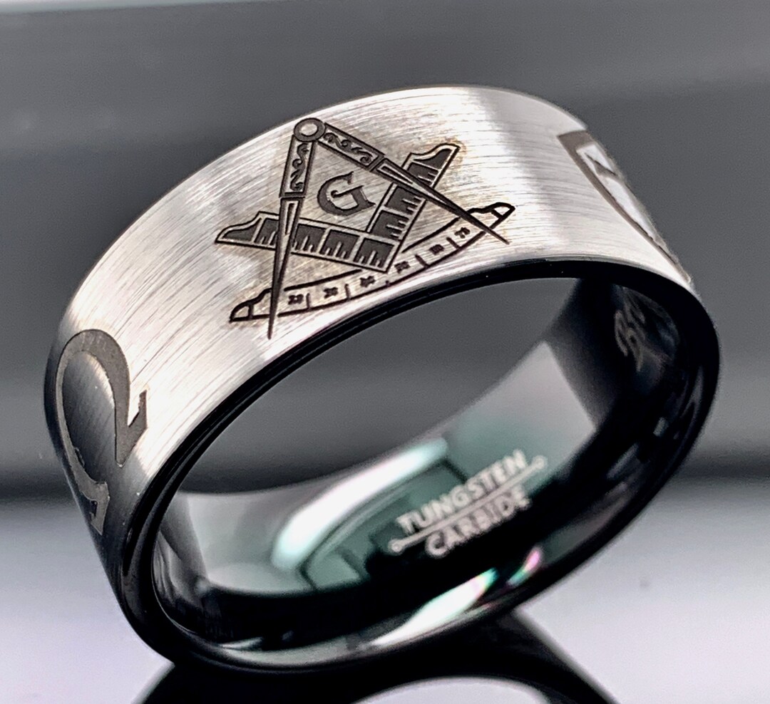 Gunmetal Masonic Tungsten Wedding Ring Knight Templar Cross Square ...
