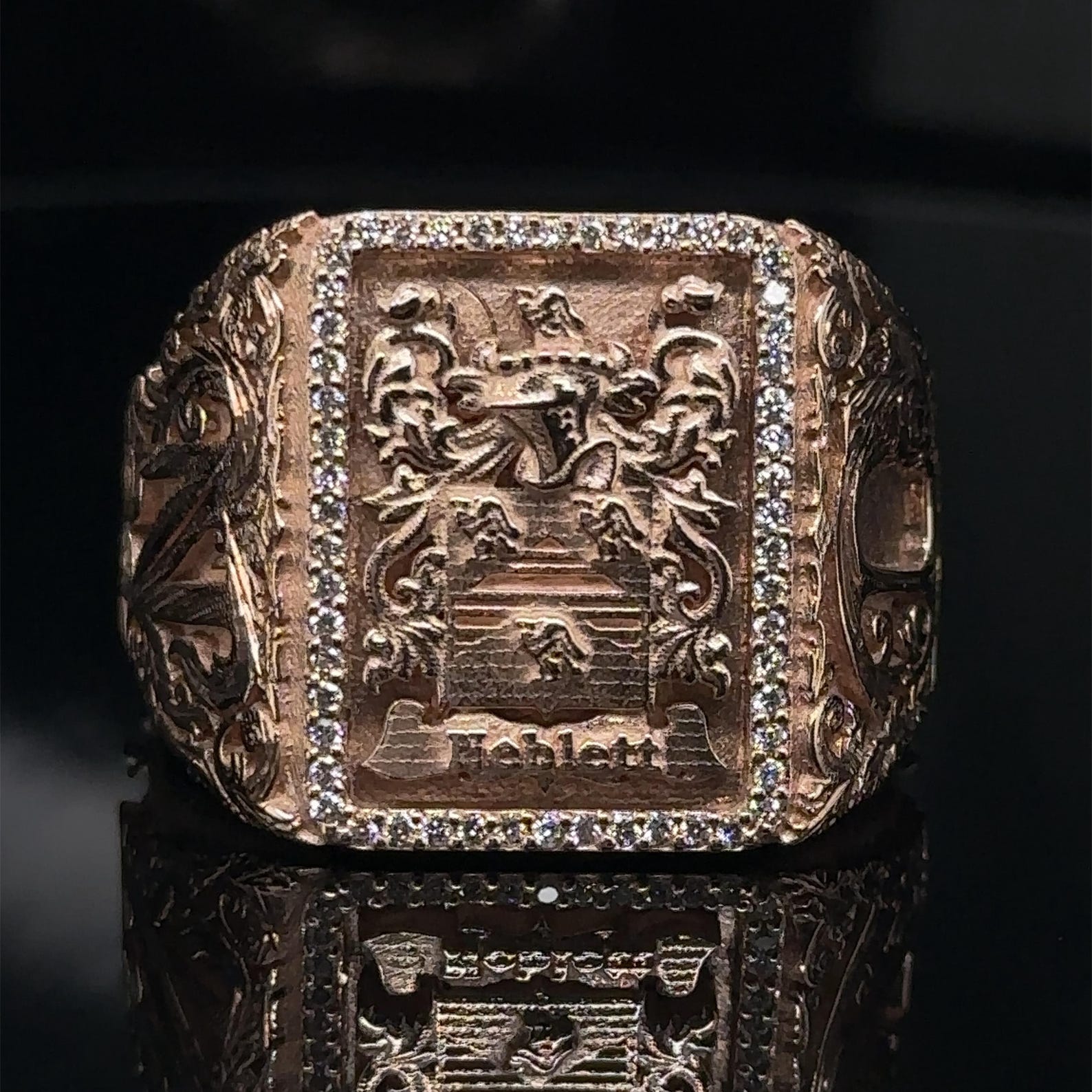 Custom 14k Gold Family Crest Ring With Diamonds: Handcrafted Bespoke ...
