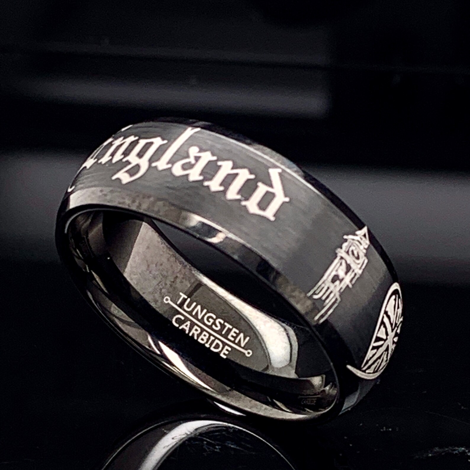 Tungsten Ring Custom Engraved Ring I Love England Black | Etsy
