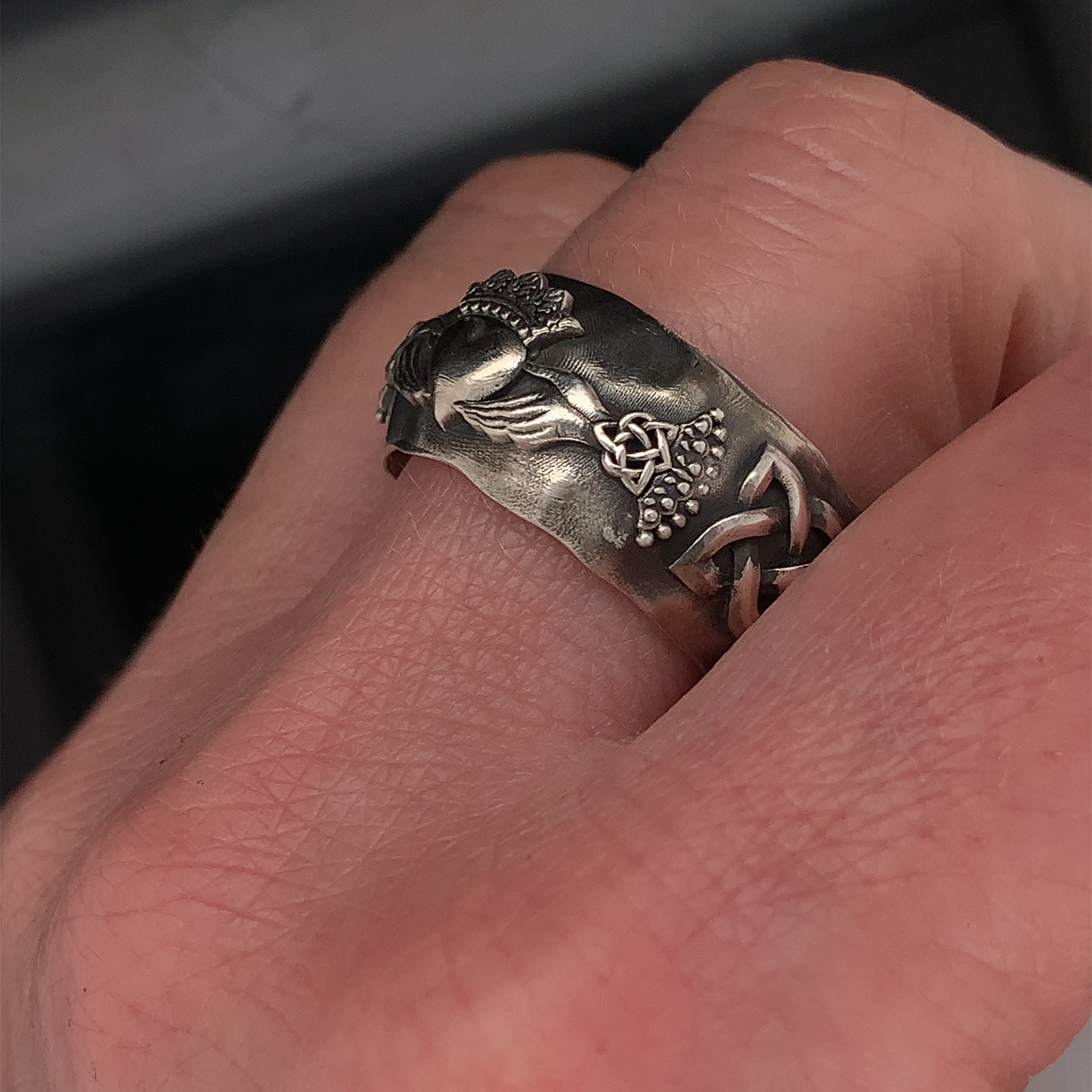 Handmade Oxidized Sterling Silver Claddagh Ring Set: Personalized Irish ...