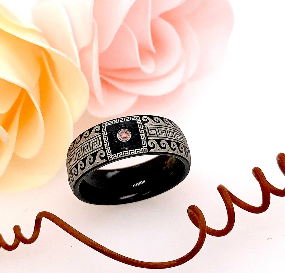 Morganite Mens Ring Black Wedding Ring Tungsten Ring - Etsy
