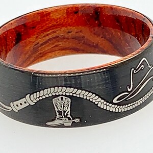Western Cowboy Tungsten Ring: Wood Sleeve Wedding Band - Etsy