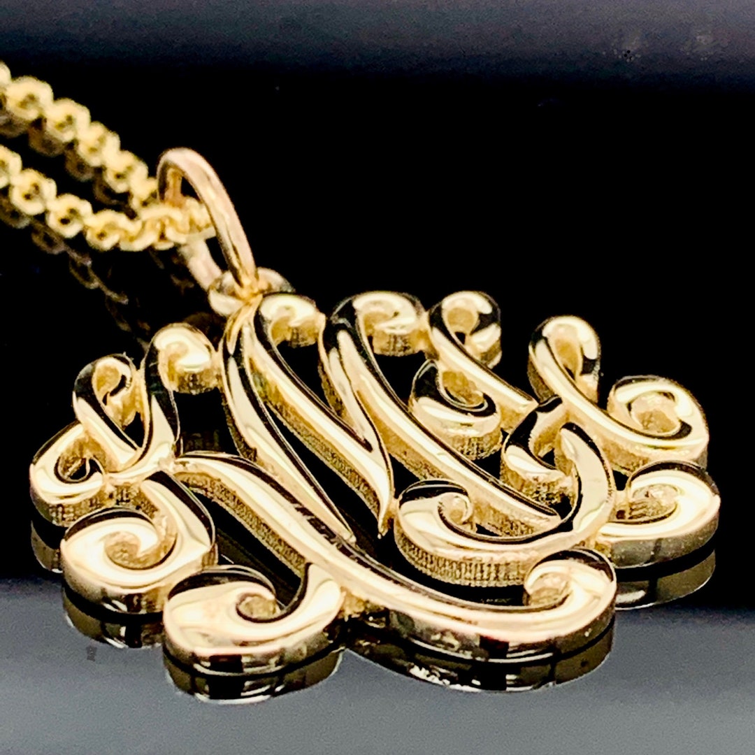 Monogram Necklace, Gold Monogram, Personalized Gift, Solid Gold ...