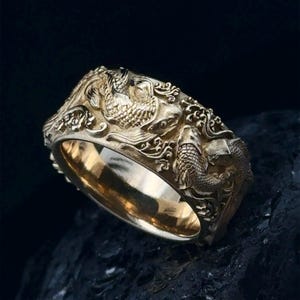 Koi Fish 14k Gold Wedding Ring Personalized Anniversary Band ...