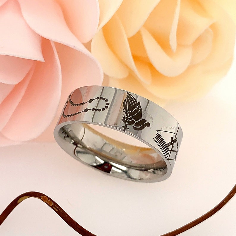 Rosary Ring Mens Tungsten Looks | Etsy