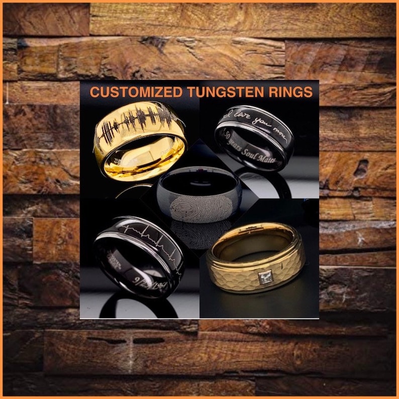Blue Honeycomb Tungsten Ring: Personalized Domed Wedding Band - Etsy