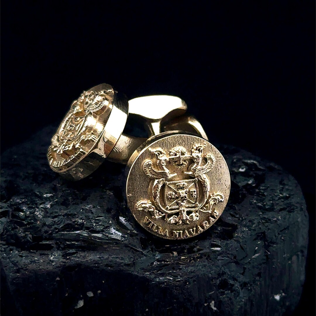 Custom 14k Solid Gold Family Crest Cufflinks: Engraved Heirloom Jewelry ...