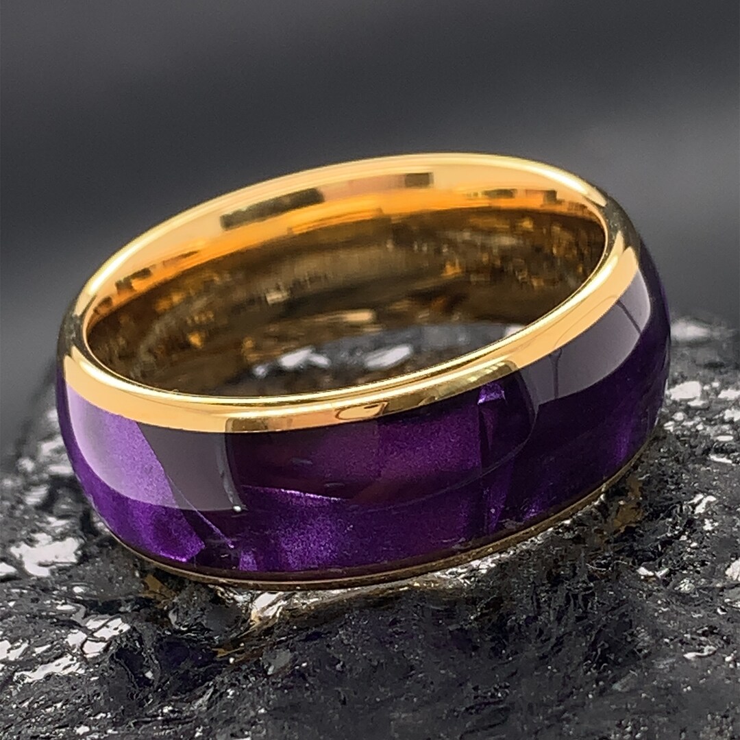 Gold Tungsten Ring, Purple and Gold Tungsten Wedding Ring, Anniversary ...