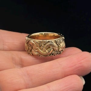 Koi Fish 14k Gold Wedding Ring Personalized Anniversary Band ...