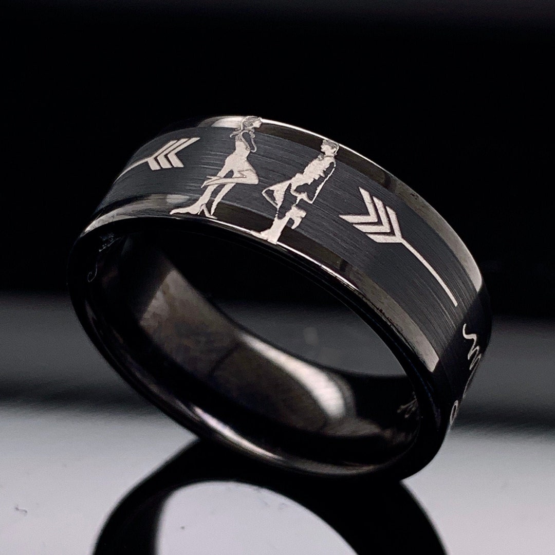 Black Tungsten Arrow Ring: Mosaic Pattern Wedding Band, Custom ...