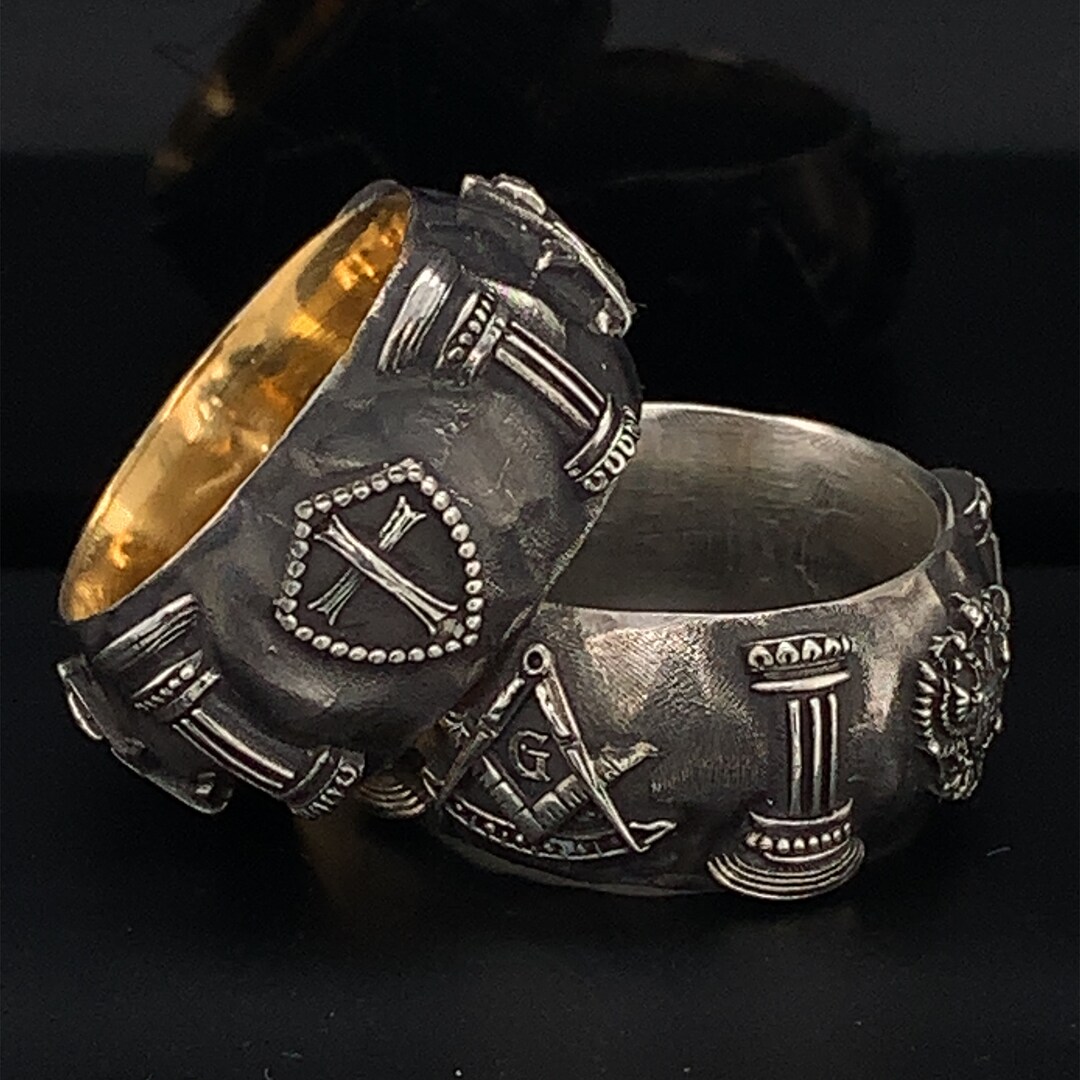 Masonic Ring: Sterling Silver Knights Templar Cross & Compass Wedding ...