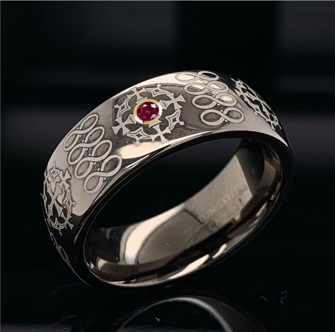 Masonic Tungsten Ring: Ruby, Knight Templar Cross Wedding Band - Etsy