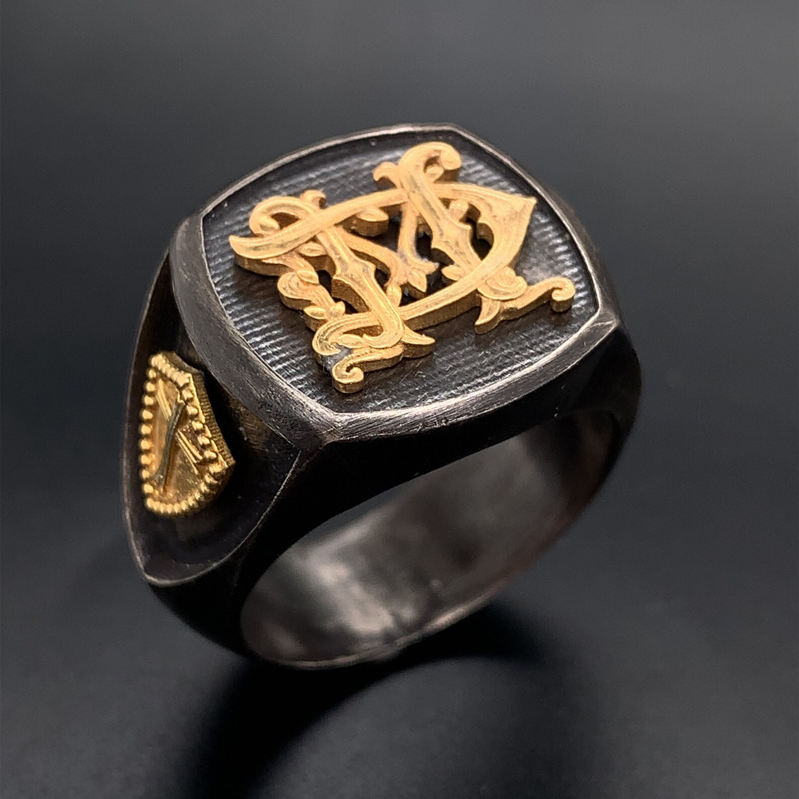 Handcrafted Sterling Silver Monogram Signet Ring: 14k Gold Initial - Etsy