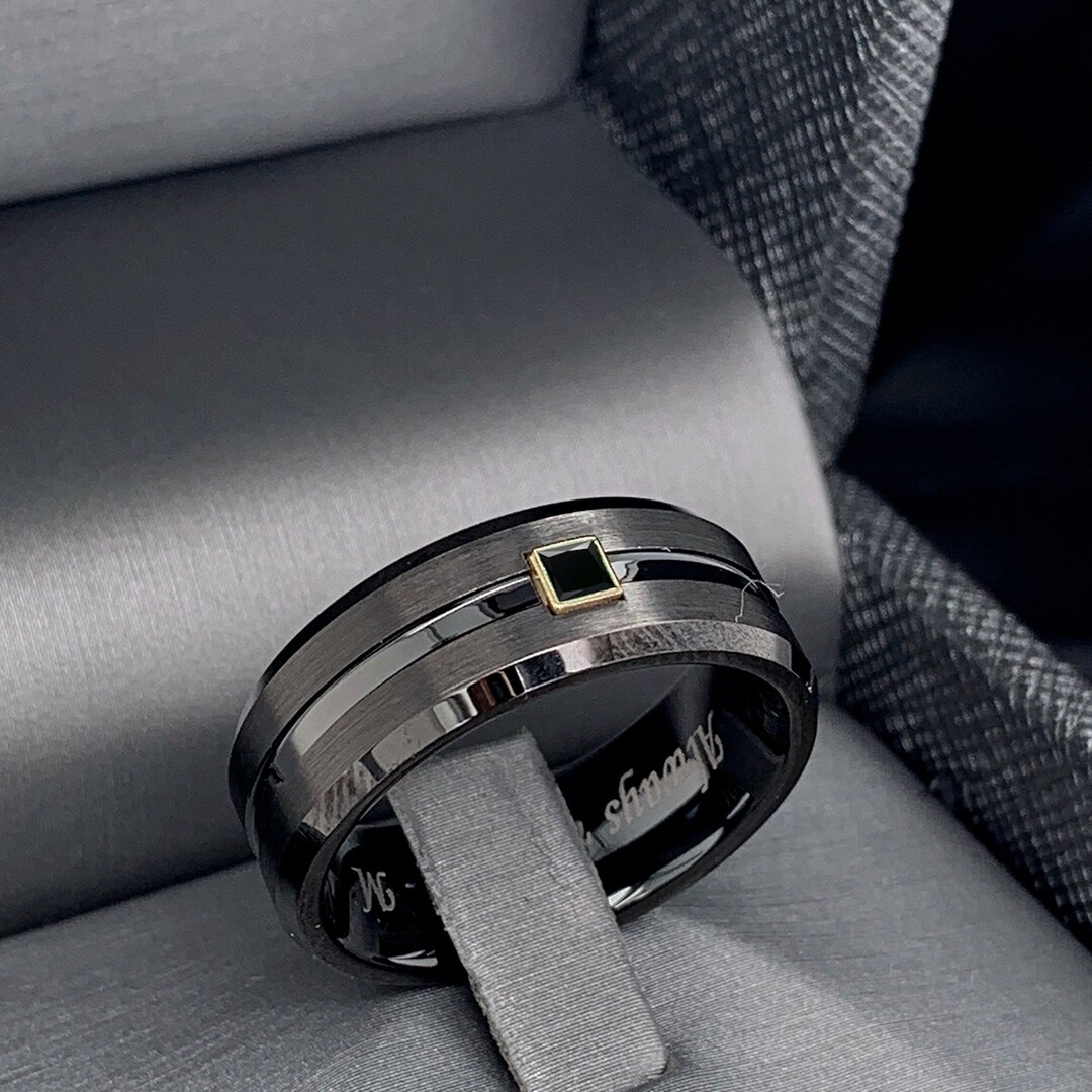 Black Zirconium Wedding Ring: Gunmetal Grey Band With Black Diamond - Etsy