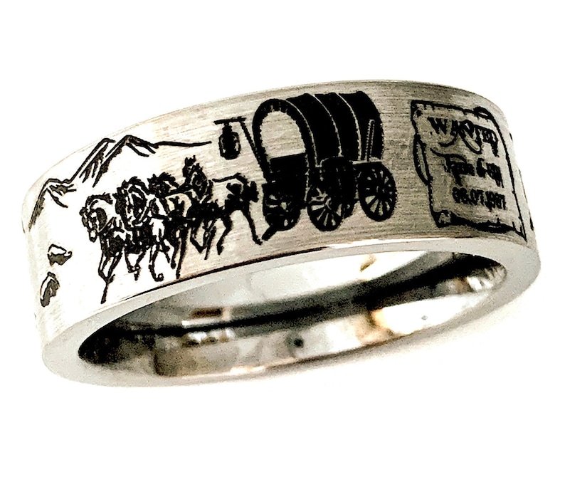 Western Cowboy Tungsten Ring: Engraved Panoramic Wedding Band - Etsy