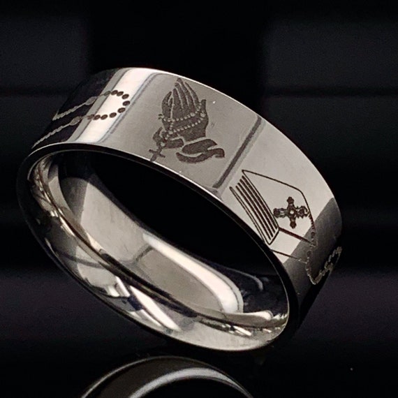 Rosary Ring Mens Tungsten Looks | Etsy