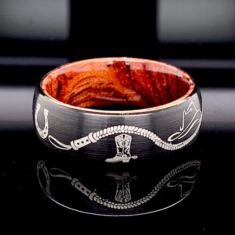 Western Cowboy Tungsten Ring: Wood Sleeve Wedding Band - Etsy