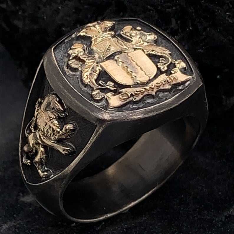 Custom Family Crest Signet Ring, Solid 14k Gold & Silver, Handmade - Etsy