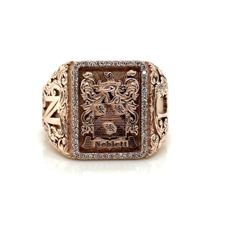 Custom 14k Gold Family Crest Ring With Diamonds: Handcrafted Bespoke ...