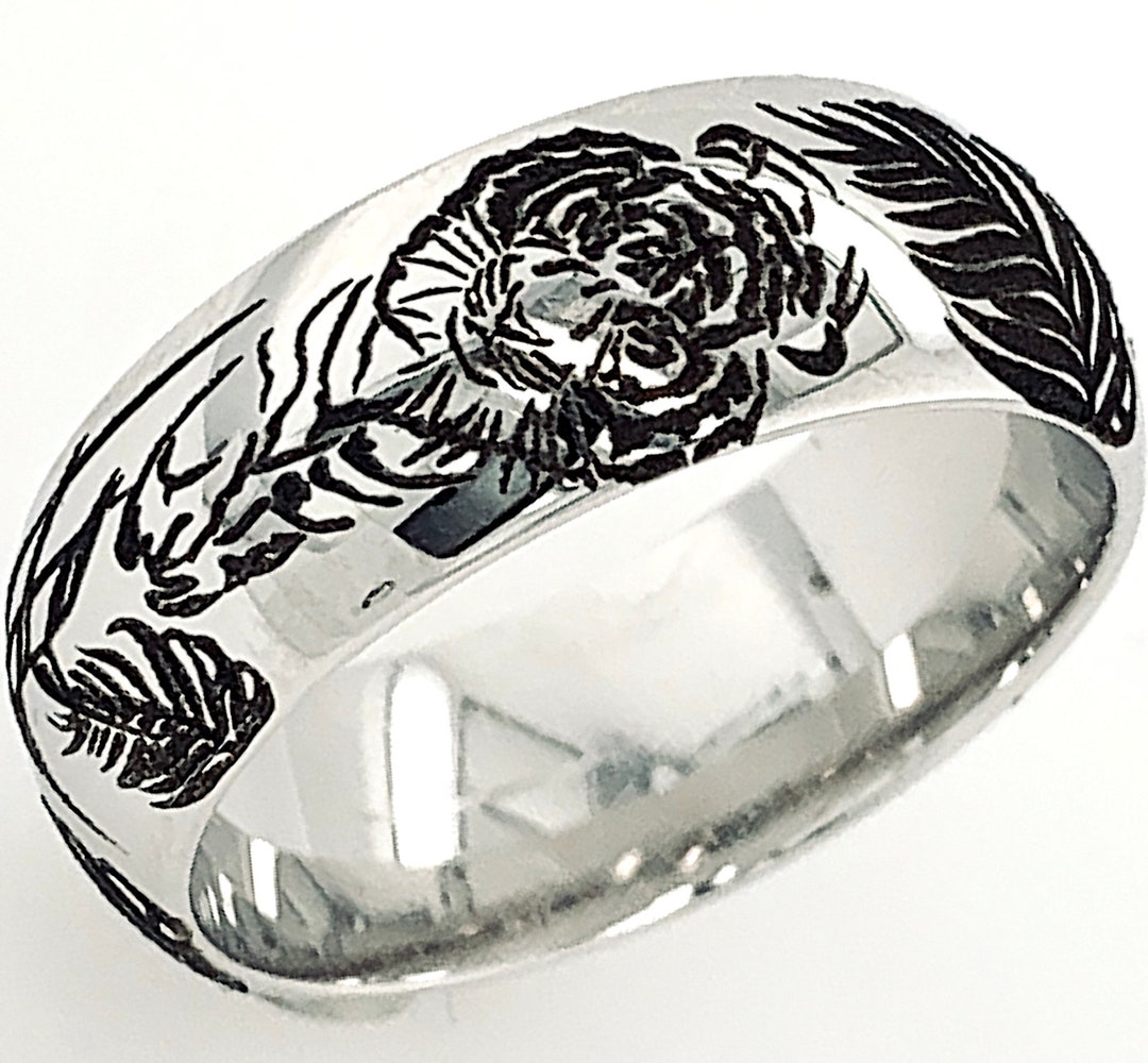 14k White Gold Tiger Wedding Band: Laser Engraved Ring - Etsy