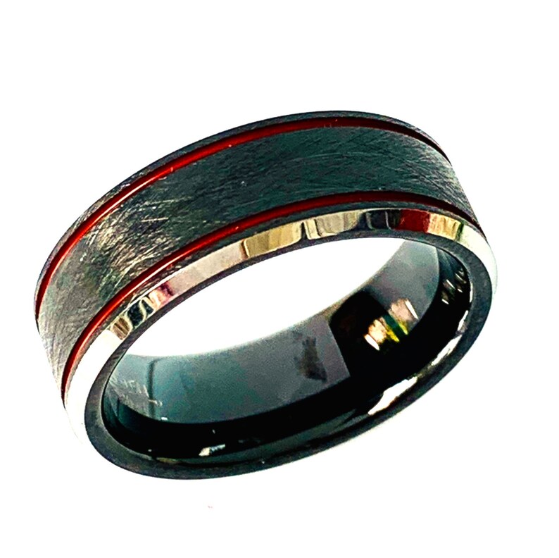 Black Tungsten Wedding Ring Red Black Ring Mens Wedding - Etsy