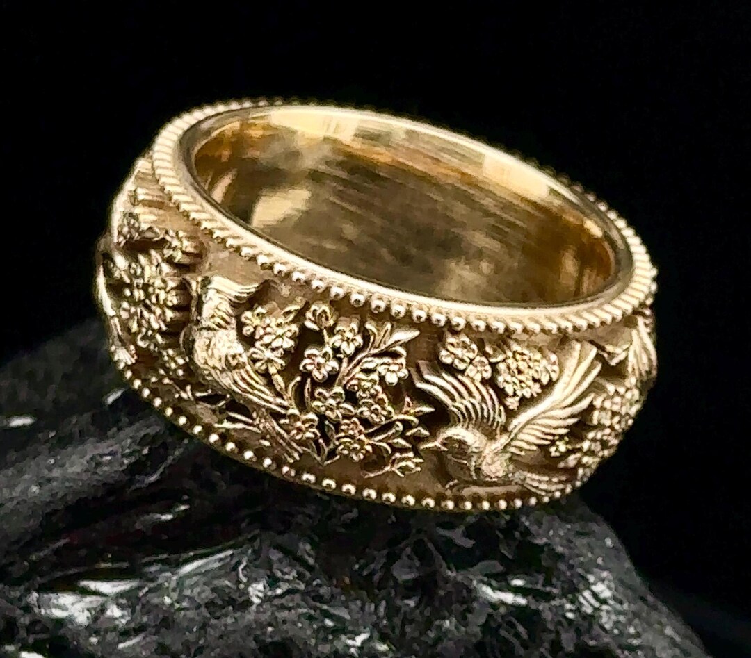 Custom 14k Gold Blue Jay Ring: Floral Anniversary Jewelry - Etsy