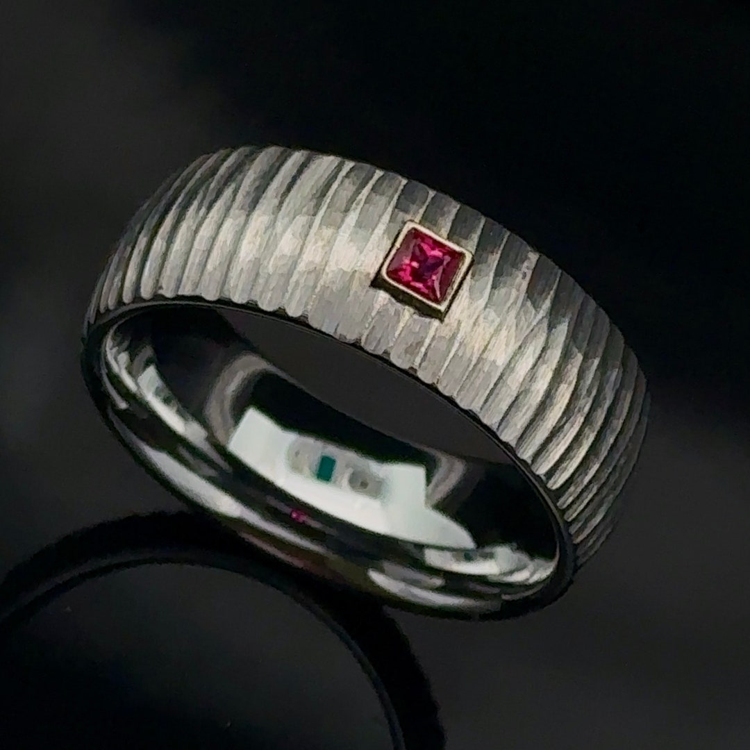 Ruby Tungsten Engagement Ring Grooved Tungsten Wedding Ring With ...