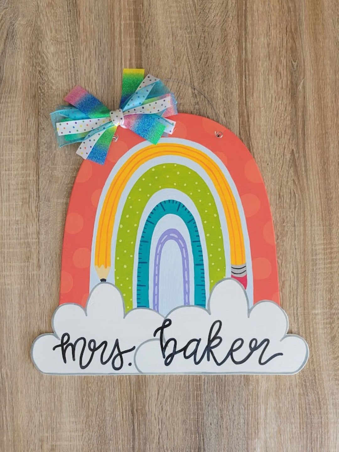 Teacher Classroom Decor, Boho Rainbow Wooden Door Hanger, Can Be ...
