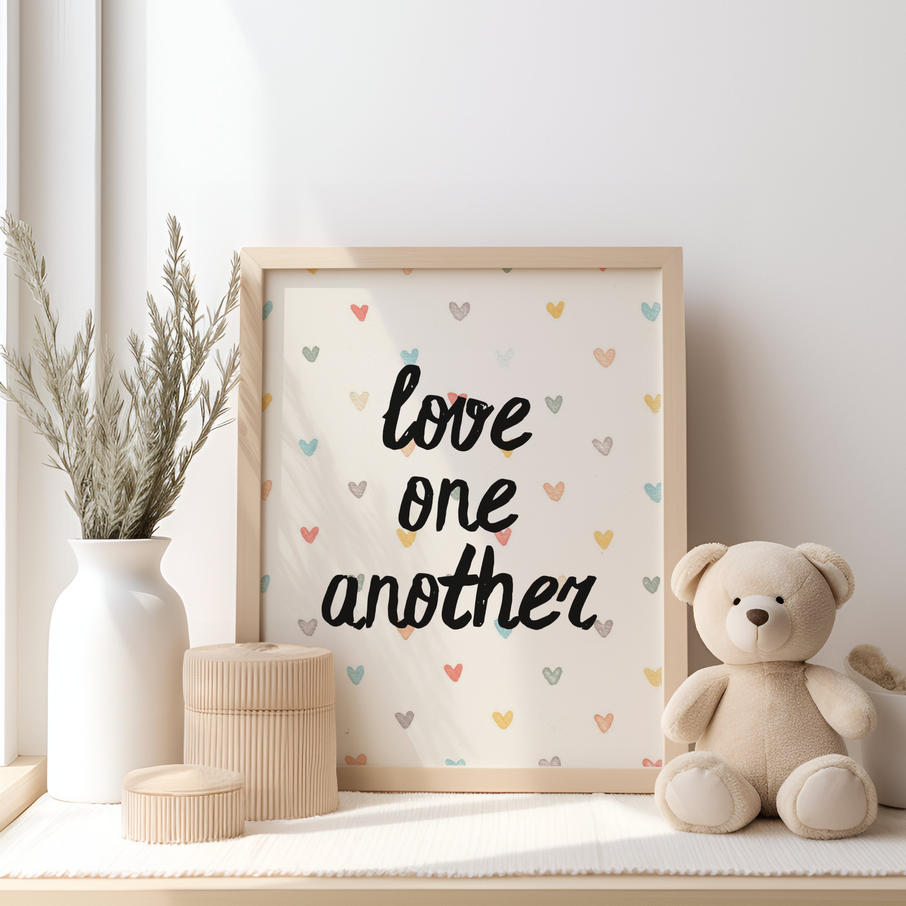 Love One Another Wall Art Printable, Colored Hearts, DIGITAL DOWNLOAD ...
