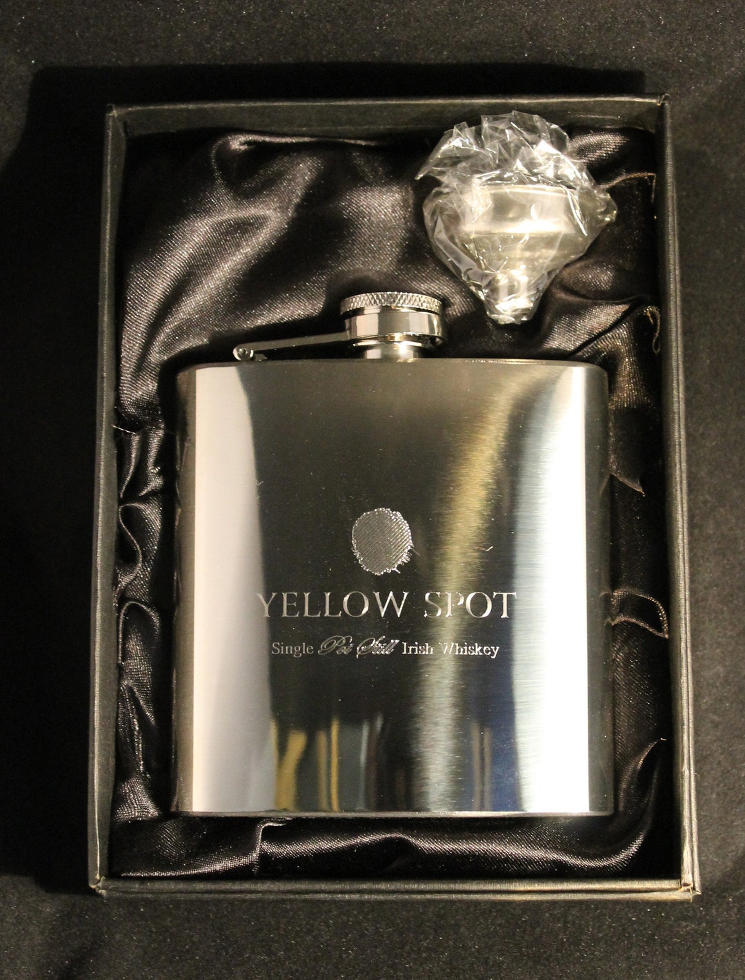 Yellow Spot - Premium 6oz Chrome Hip Flask, FREE ENGRAVING, Whiskey ...
