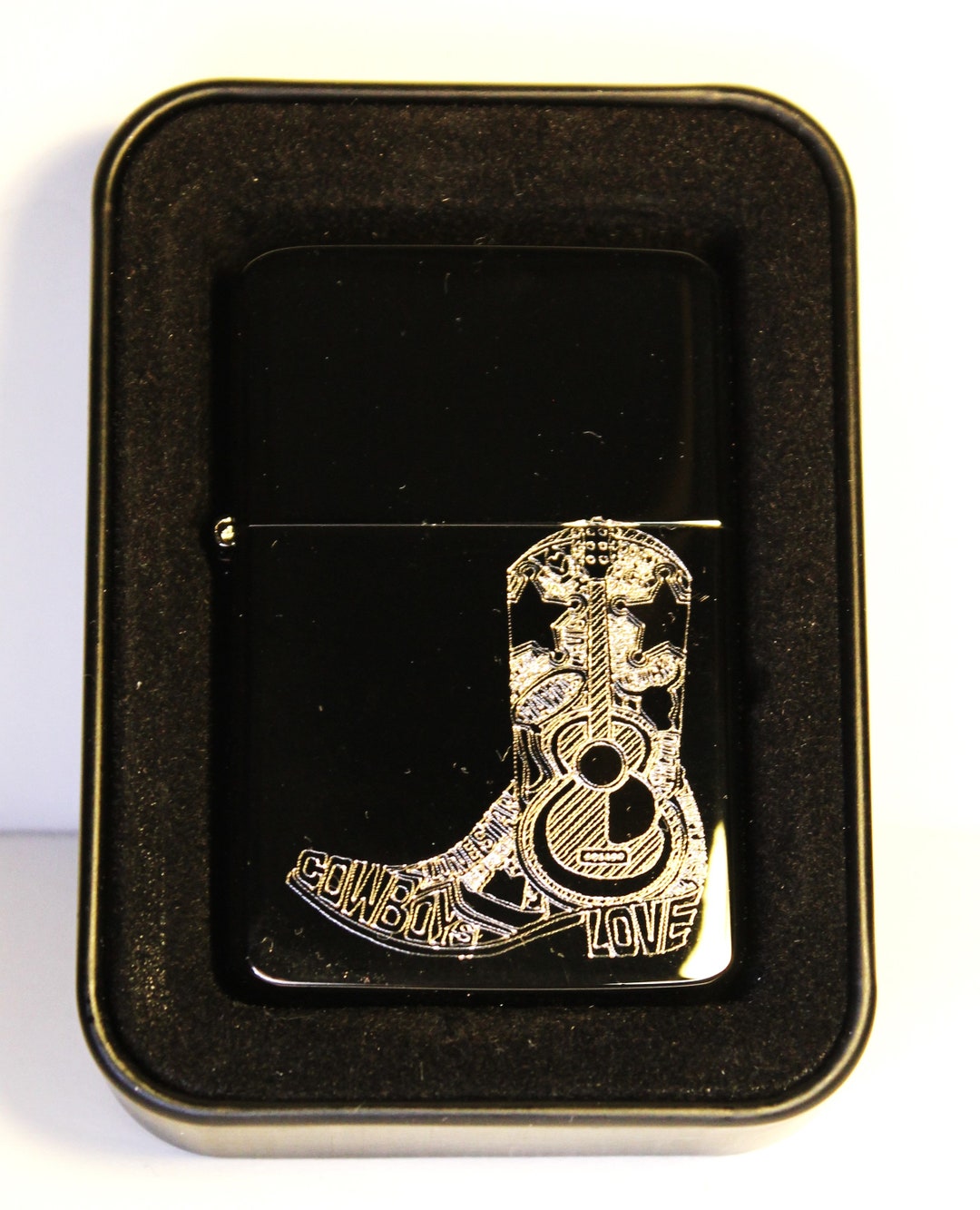 Cowboy Brass Lighter Finished in Black *free Engraving" - Presentation ...