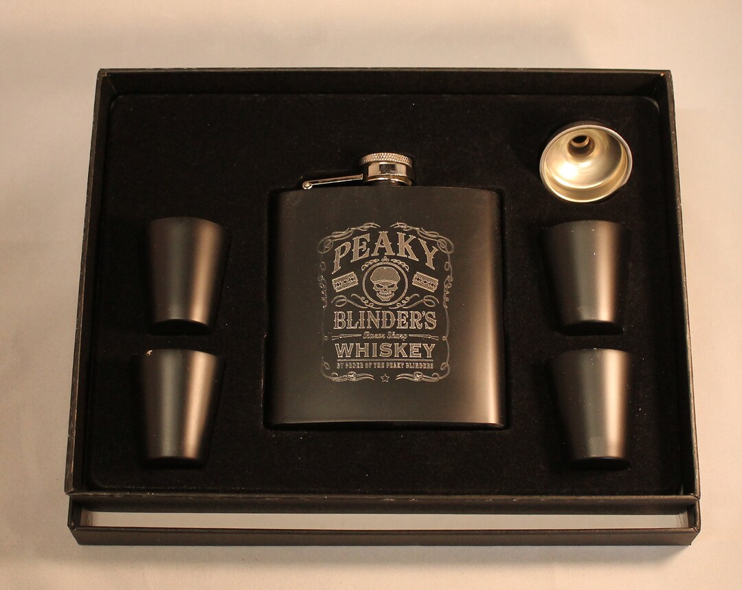 Peaky Blinders Skull Whiskey Hip Flask & 4 Shot Cups, FREE ENGRAVING ...