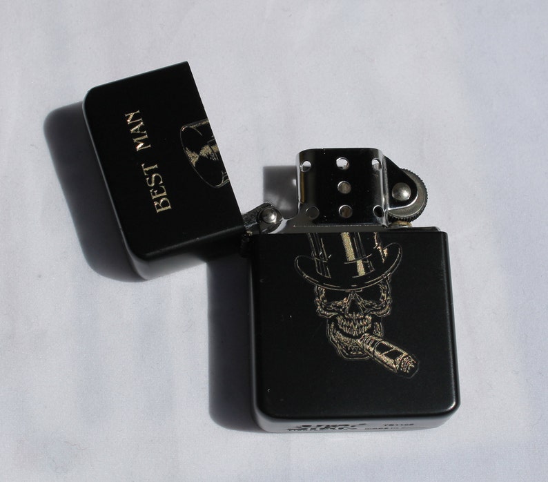 Best Man Skull and Top Hat Solid Brass Matte Black Lighter - Etsy