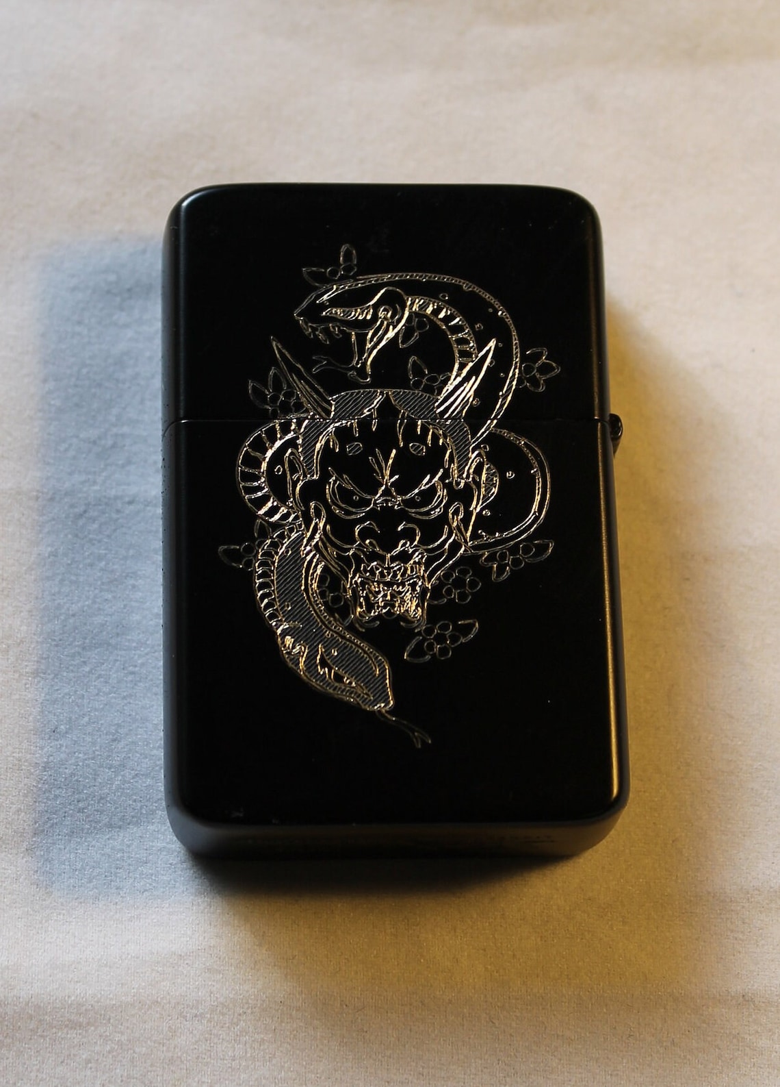 HANNYA Yakuza Engraved Brass Lighter Finished in Matte Black - Etsy