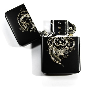 HANNYA - Yakuza Engraved Brass Lighter Finished in Matte Black - *free ...