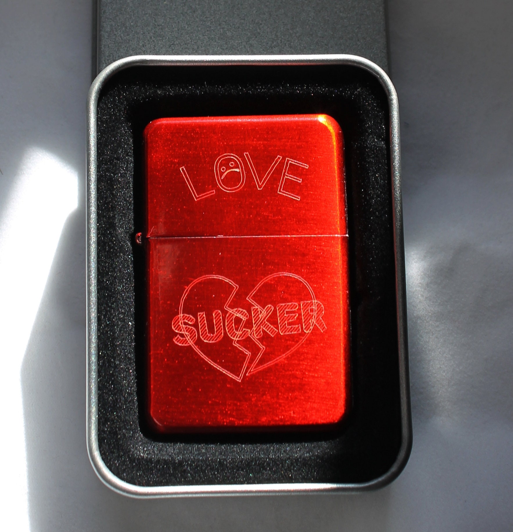 LOVE sucker LIGHTER brass lighter & red finish Broken Heart | Etsy