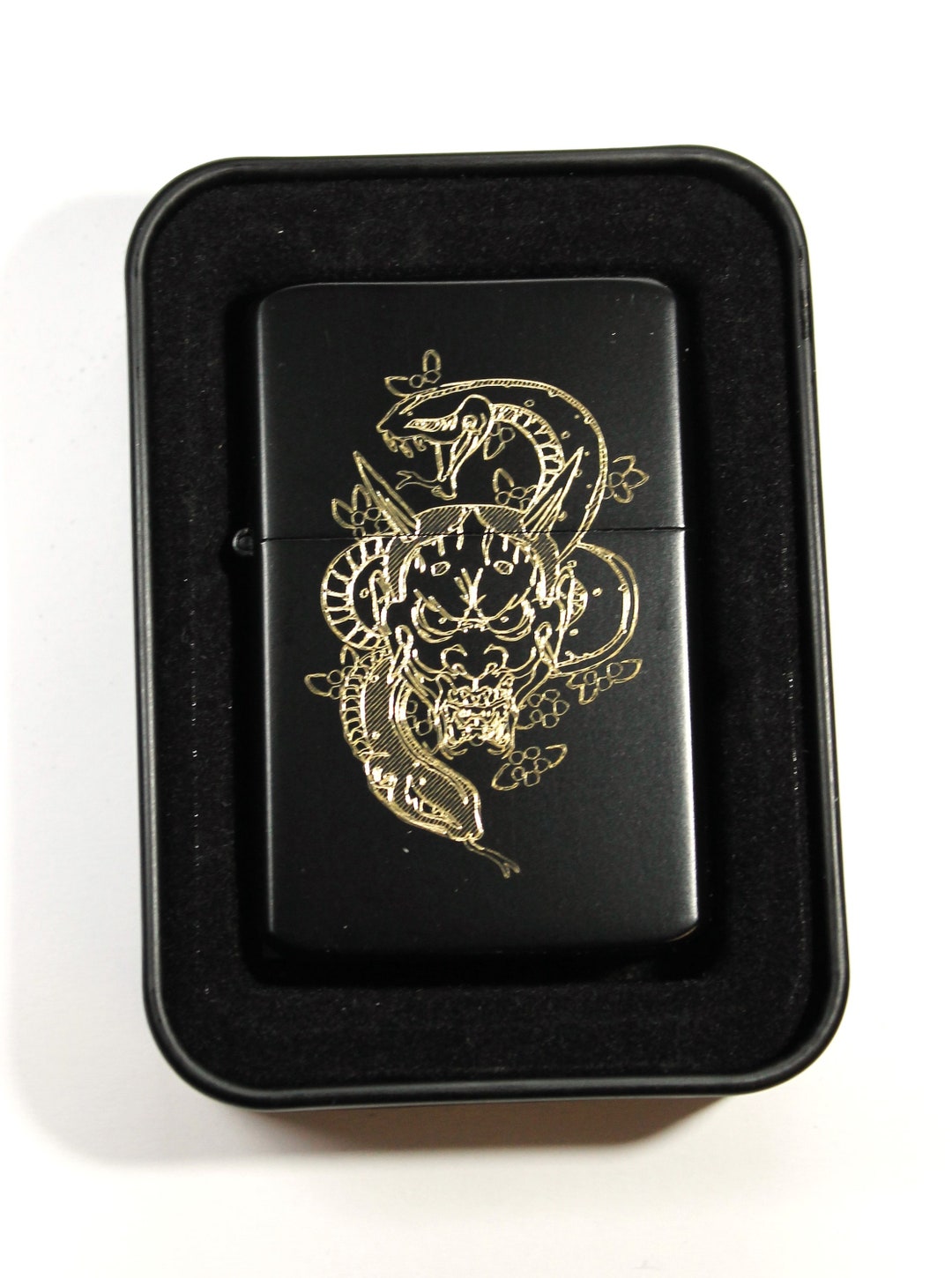 HANNYA - Yakuza Engraved Brass Lighter Finished in Matte Black - *free ...