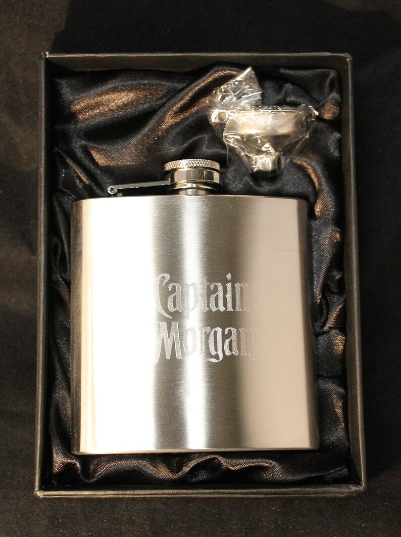 Captain Morgan Silver Stainless Steel Hip Flask, FREE ENGRAVING, Theme ...