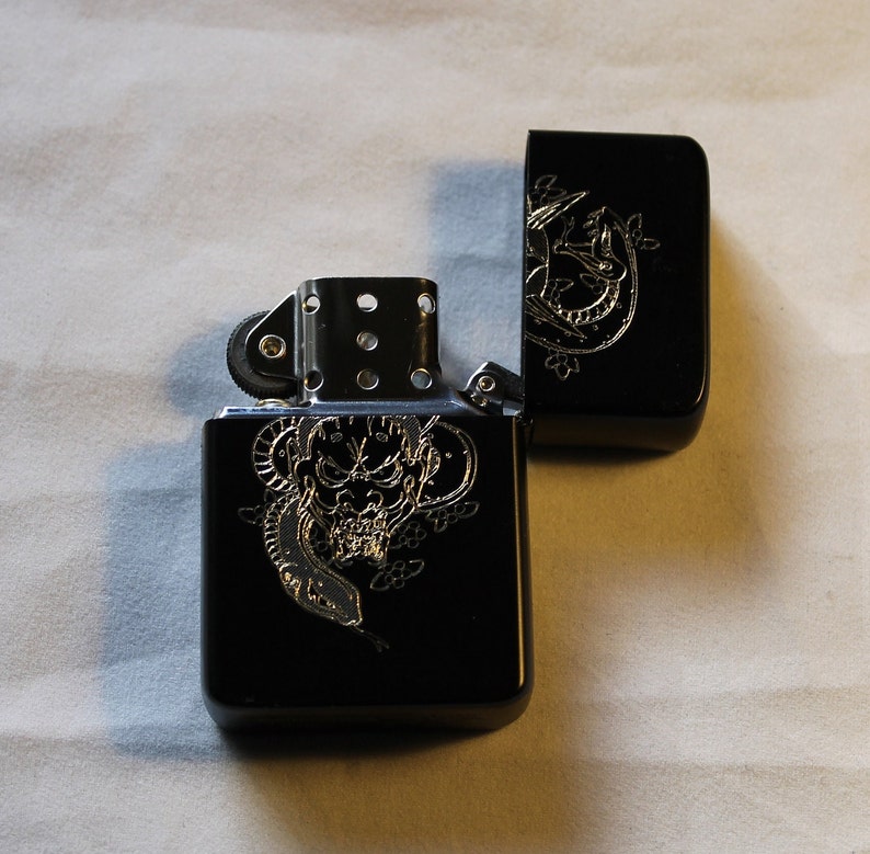 HANNYA Yakuza Engraved Brass Lighter Finished in Matte Black - Etsy