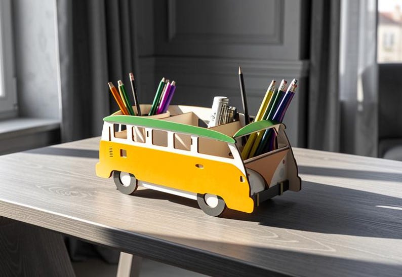 Retro Camper Van Desk Organizer | Laser Cut File SVG DXF, Travel Decor ...