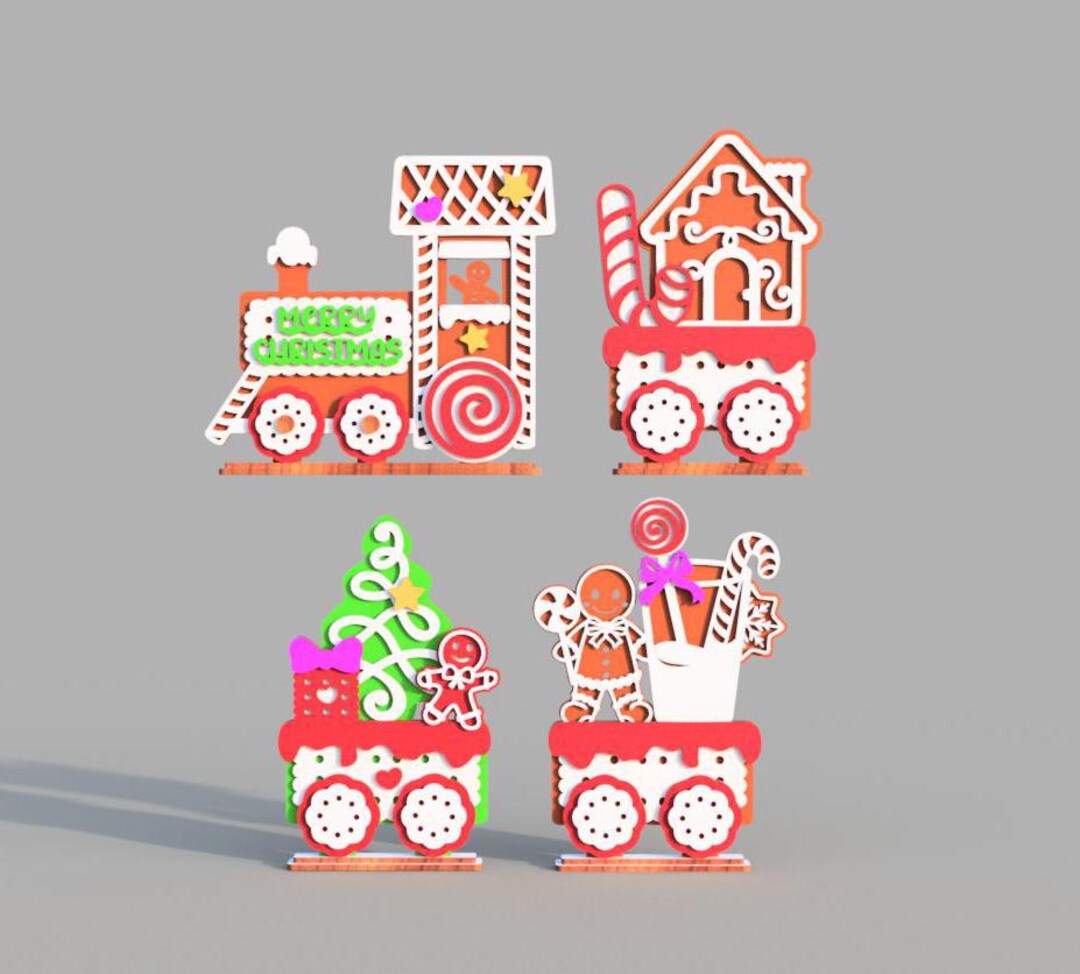 Laser Cut Christmas Train SVG Bundle - 3D Wooden Xmas Shelf Sitter (3mm ...