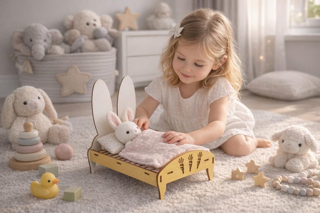 Bunny Doll Bed SVG, Laser Cut Miniature Furniture, Rabbit Toy Plan ...