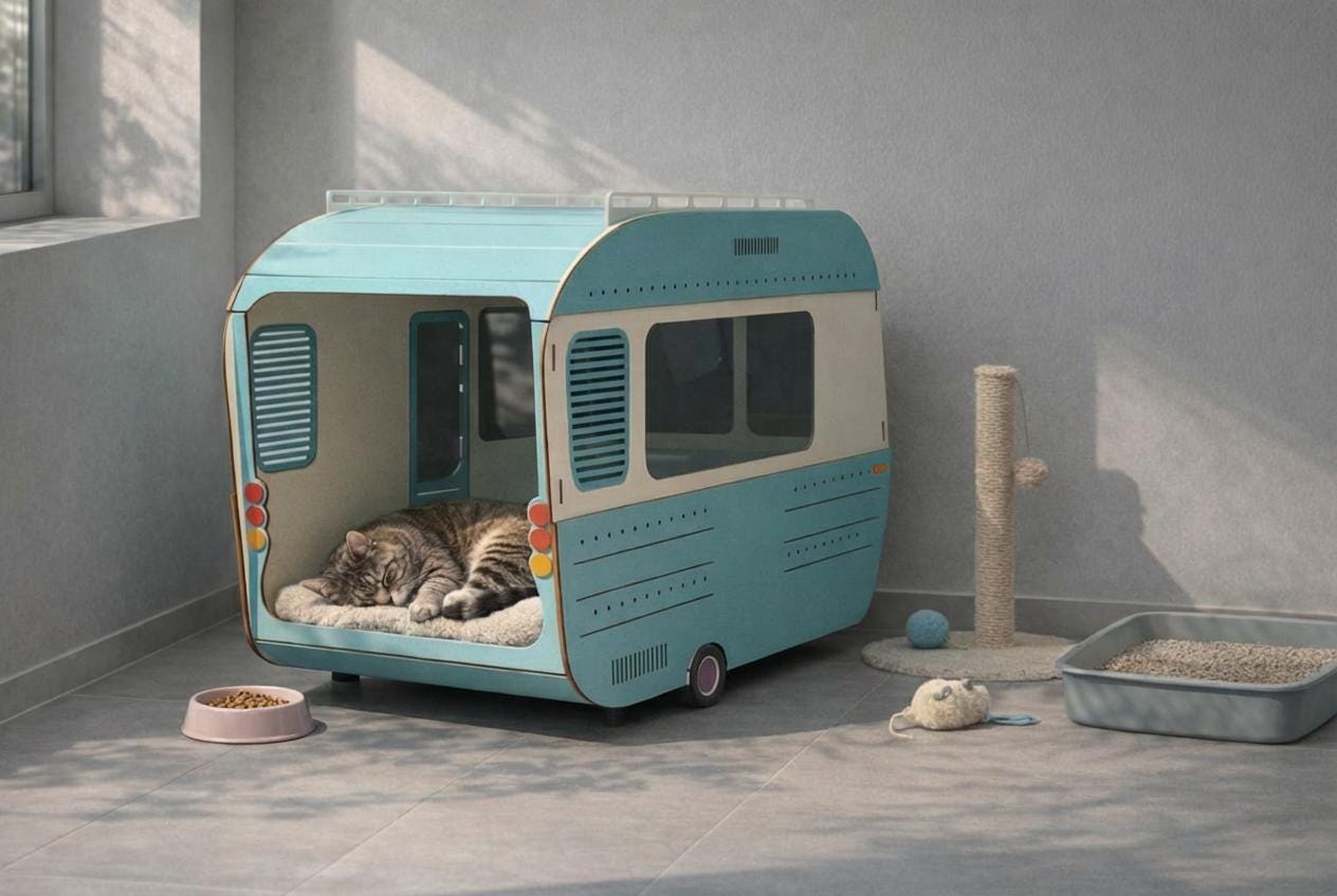 Camper Cat House SVG Caravan Cat Bed Laser Cut File Plywood Cat Condo ...
