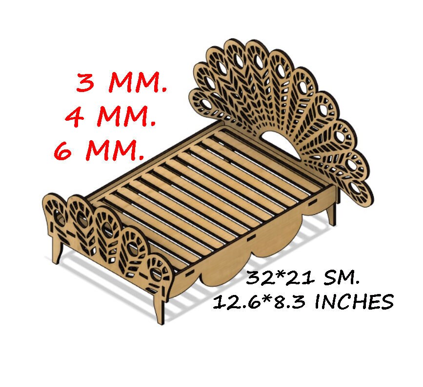 4 mm. double wooden bed toy vector svg file dollhouse bedroom Laser cut ...