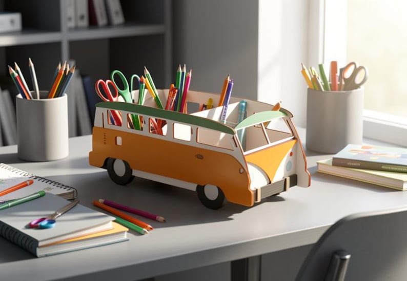 Retro Camper Van Desk Organizer | Laser Cut File SVG DXF, Travel Decor ...